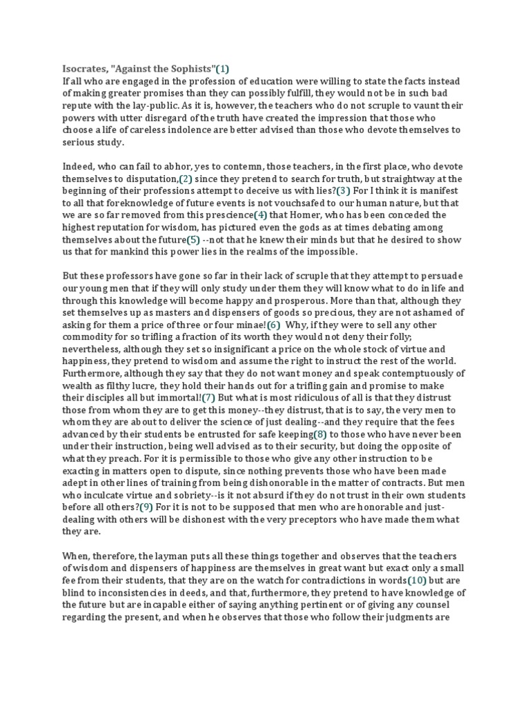 Against The Sophist, Isocrates | PDF | Rhetoric | Plato