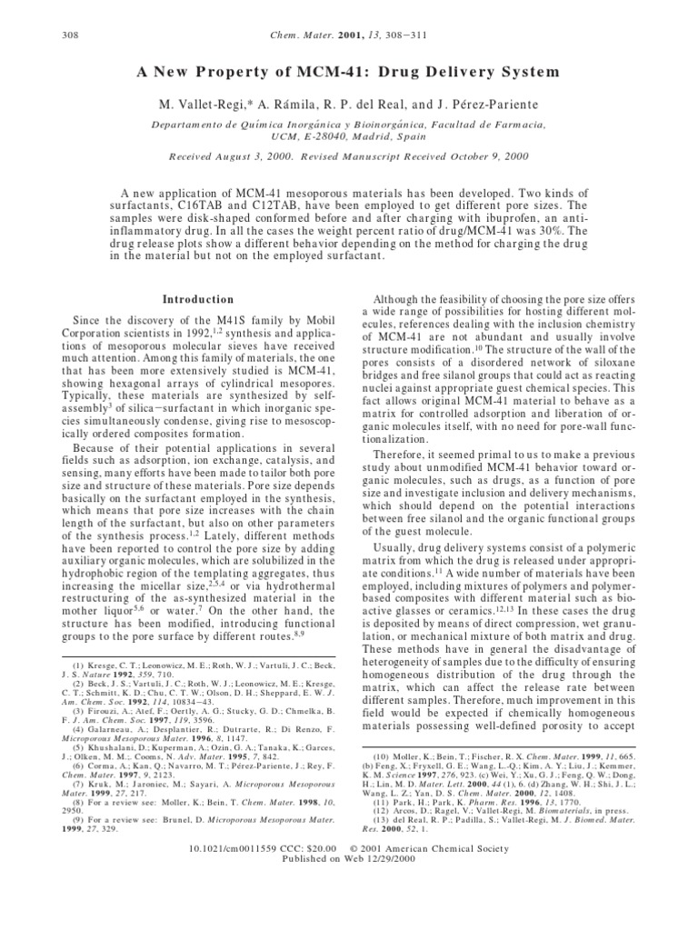 A New Property of MCM-41 - Drug Delivery System | PDF | Adsorption ...