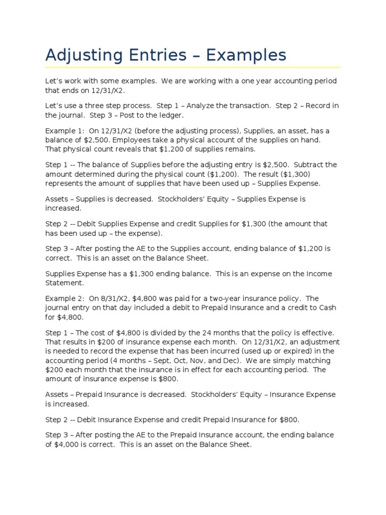 Adjusting Entries Examples Explained | PDF | Debits And Credits ...