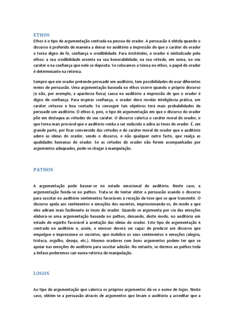 Os Três Tipos De Argumentação Na Retórica Segundo Aristóteles Ethos