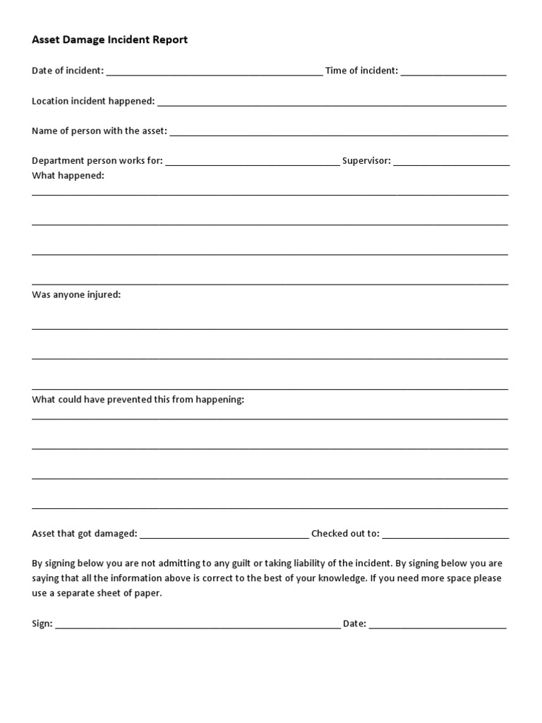 Asset Damage Incident Report Template | PDF