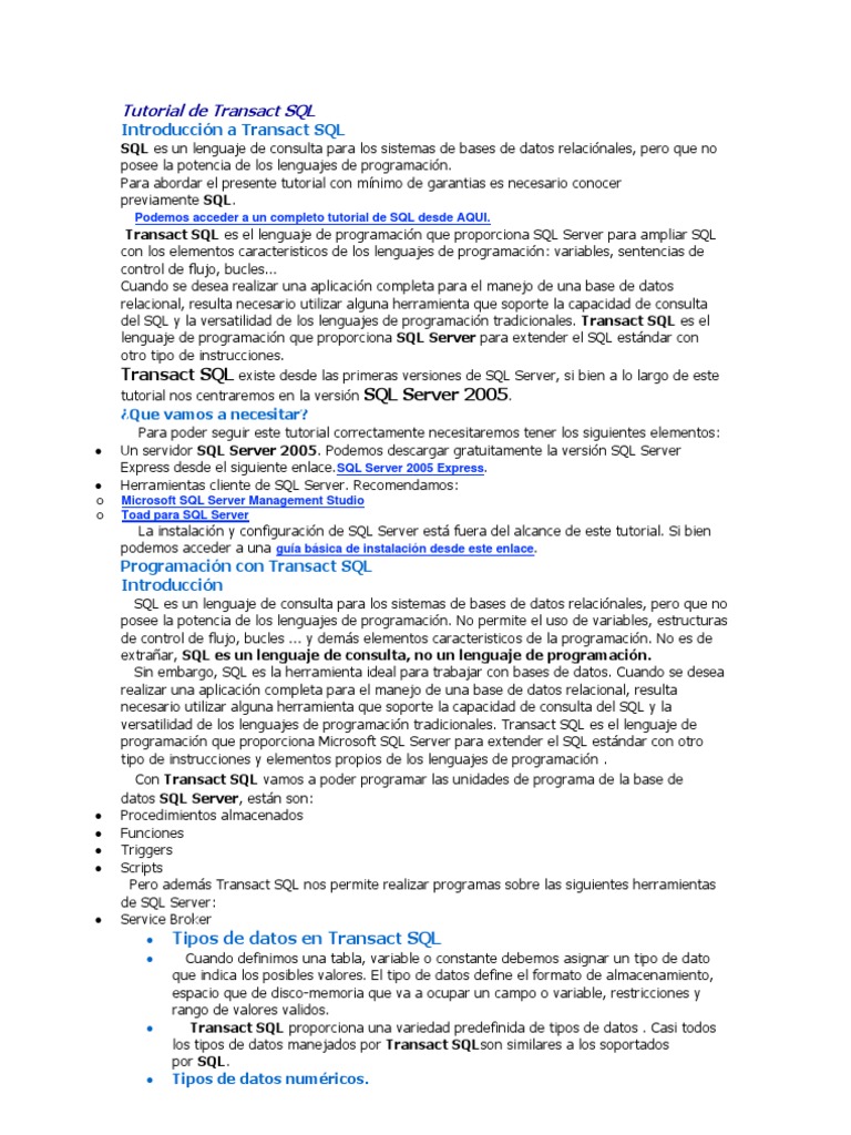 Tutorial de Transact SQL | PDF | SQL | Tabla (base de datos)