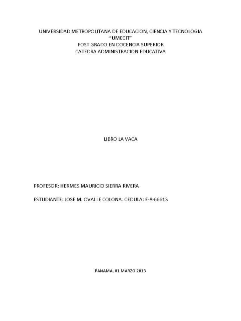 Ensayo Del Libro La Vaca - Buenas Tareas | PDF | Vacas | Pobreza