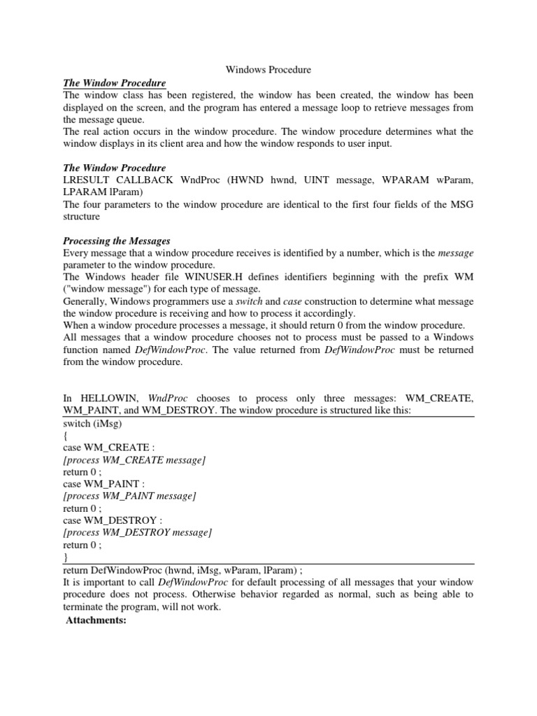 The Window Procedure: (Process WM - CREATE Message) | PDF