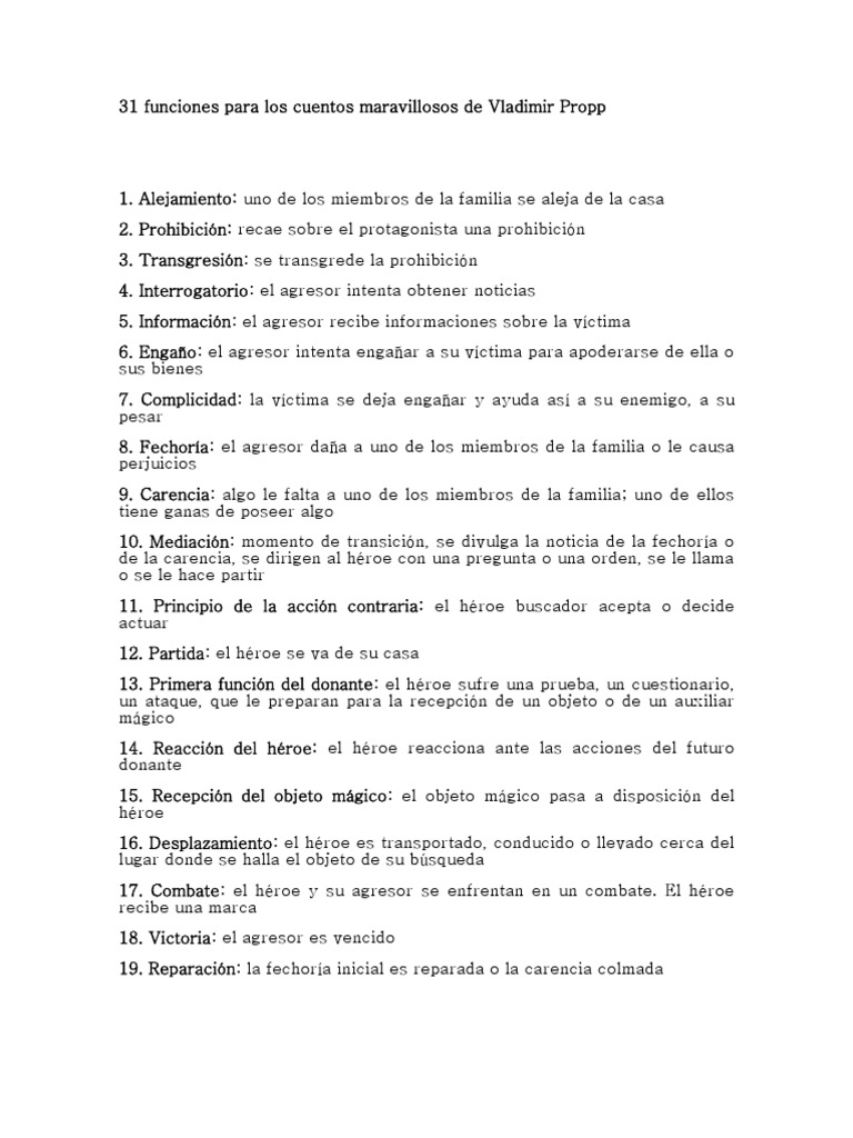 31 funciones de los cuentos de Propp | PDF | Operaciones militares | Guerra