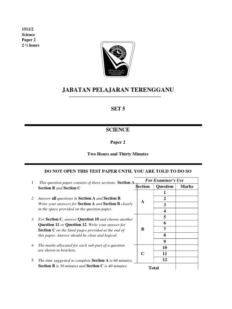 Science Form 4 SET 5 PAPER 2 | PDF