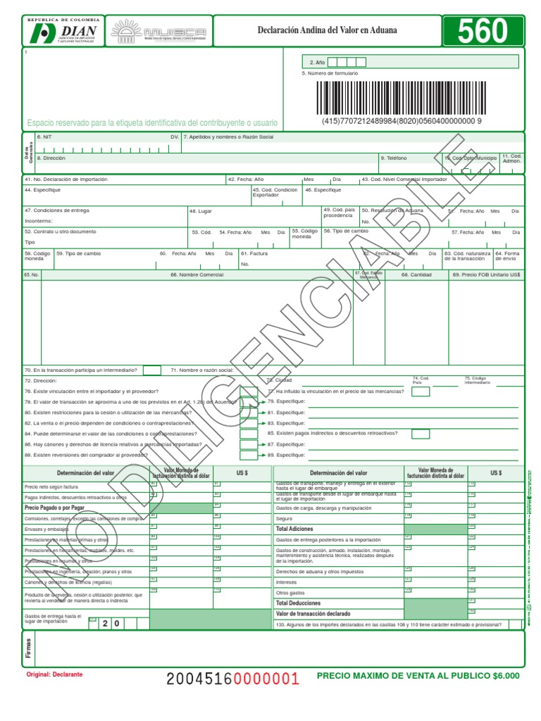Declaracion Andina Del Valor | Factura | aduana | Prueba gratuita de 30 ...