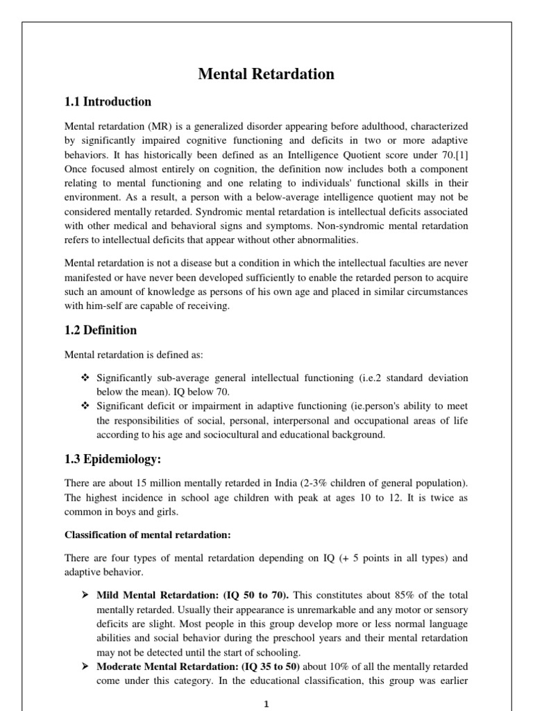 Causes, Types and Management of Mental Retardation | PDF | Intellectual ...