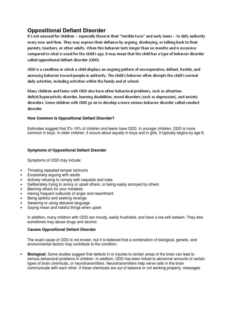 Oppositional Defiant Disorder | PDF | Mental Disorder | Psychotherapy