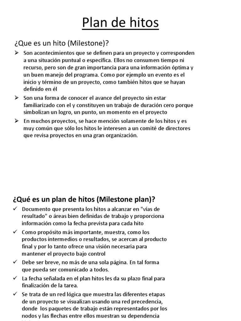 Definición y Plan de Hitos en Proyectos | PDF | Lógica | Ciencia cognitiva