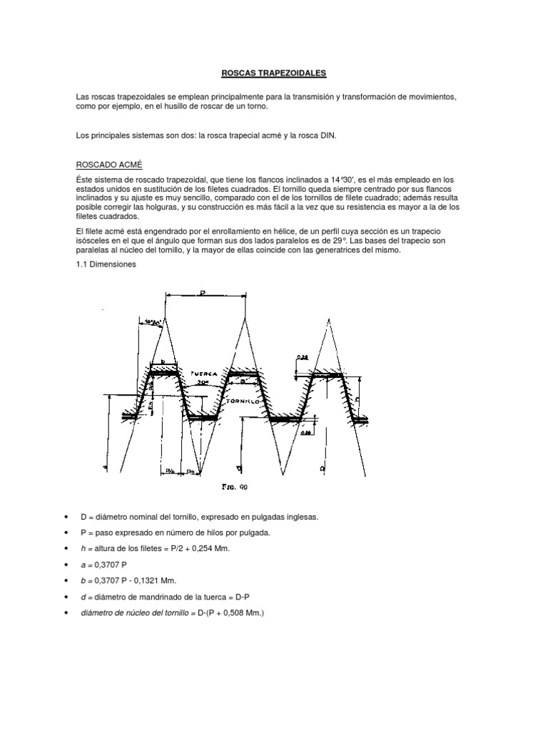 Roscas Trapezoidales | PDF | Tornillo | Metalurgia