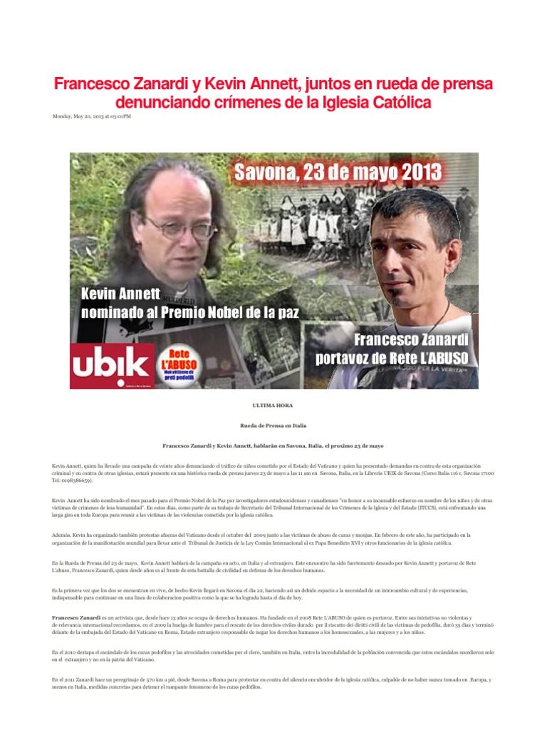Francesco Zanardi y Kevin Annett ES | PDF | Santa Sede | Italia