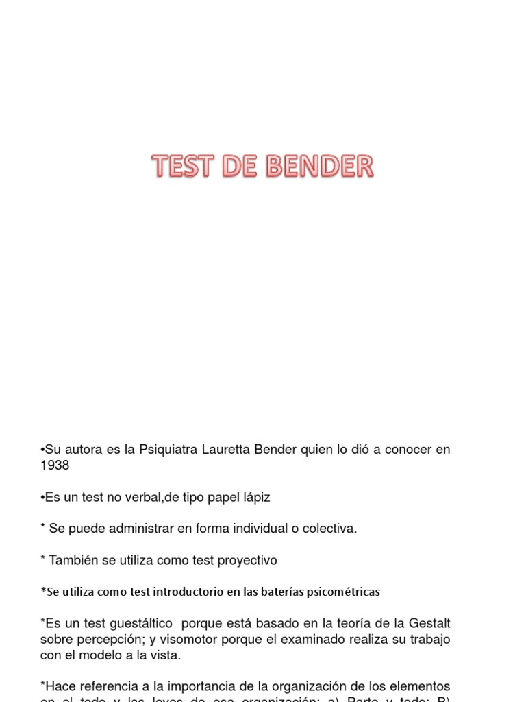 Test Gestáltico de Bender: Evaluación Psicológica | PDF | Percepción ...