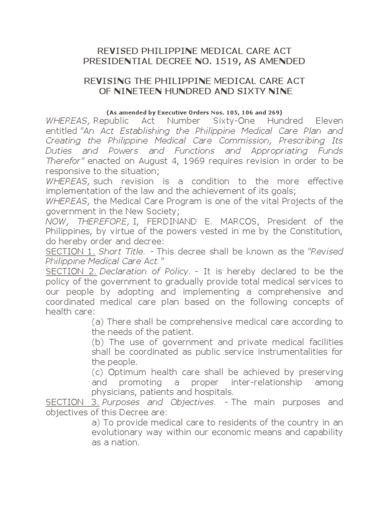 PD 1519-Revised Philippine Medical Care Act Etc.. | PDF | Health Care ...