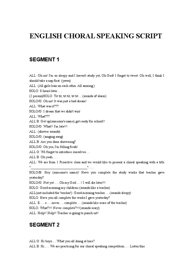 English Choral Speaking Script | PDF