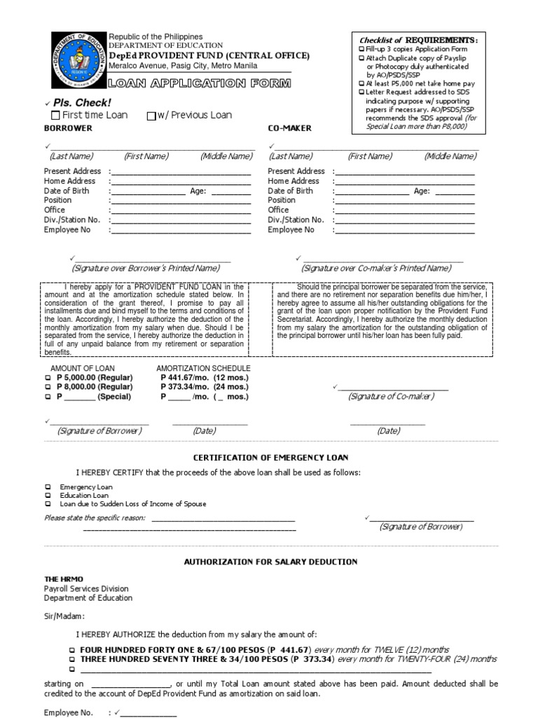 Provident Apllication Form | PDF | Loans | Economies