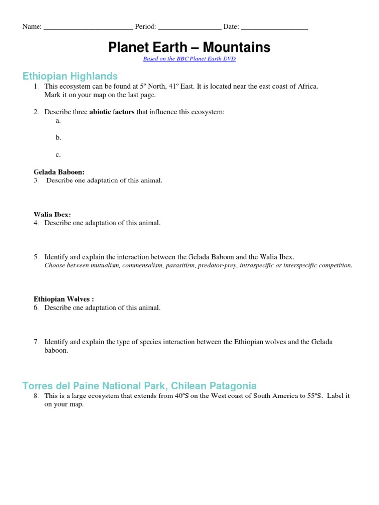 Planet Earth Mountains Worksheet 1 pdf