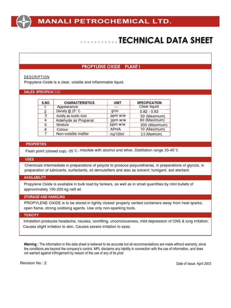 Propylene Oxide Plant I | PDF