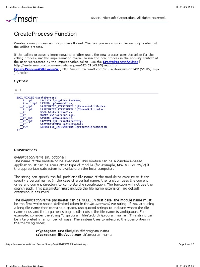 Createprocess Function Windows Pdf Command Line Interface String Computer Science