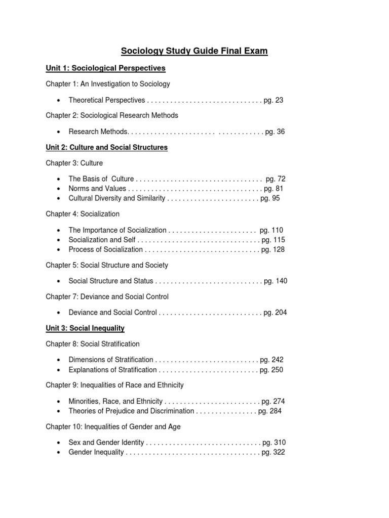 Sociology Final Exam Study Guide | PDF | Socialization | Sociology