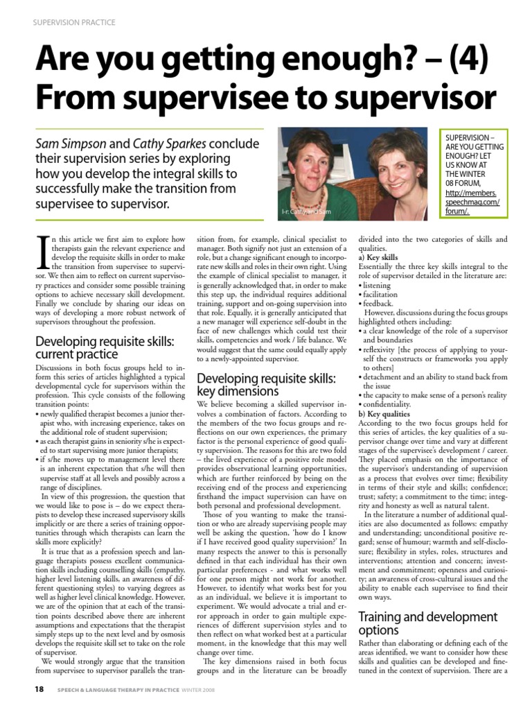 Transitioning to Supervisor Skills | PDF | Psychotherapy | Speech ...
