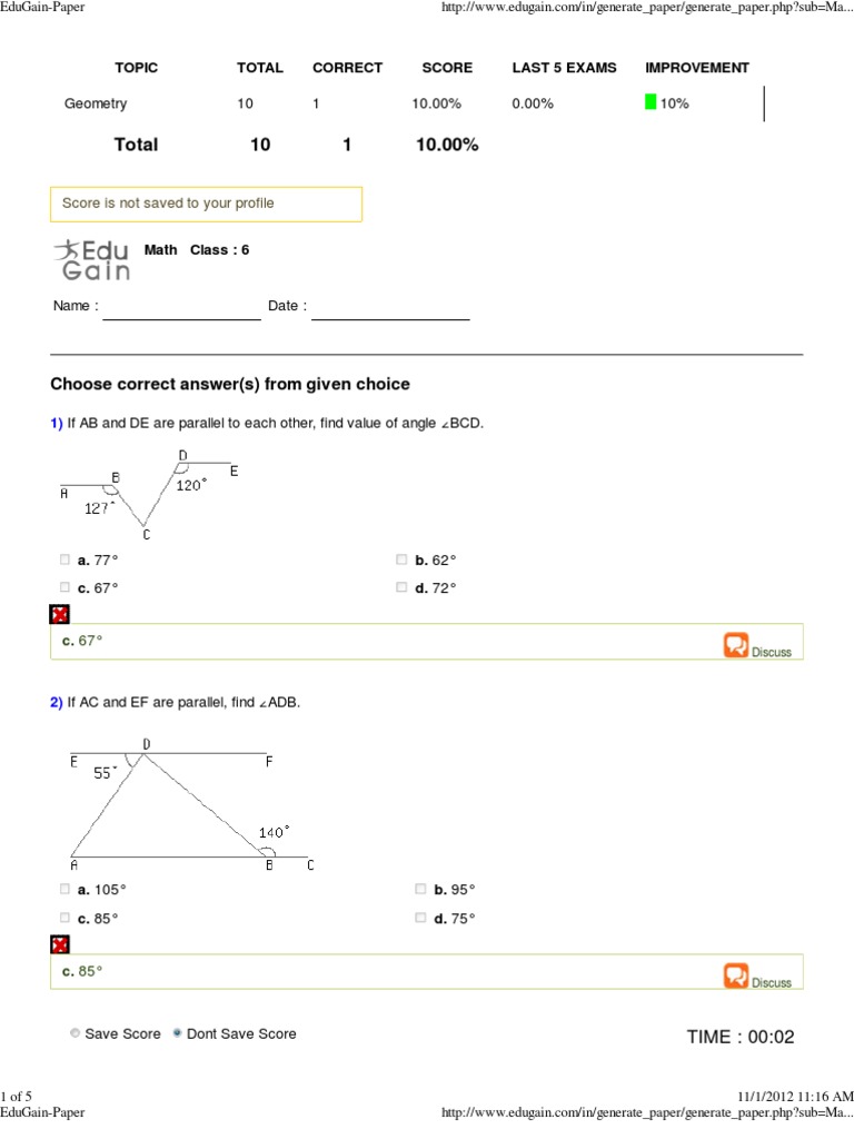 Geometry Exam Questions and Answers | PDF | Teaching Methods & Materials
