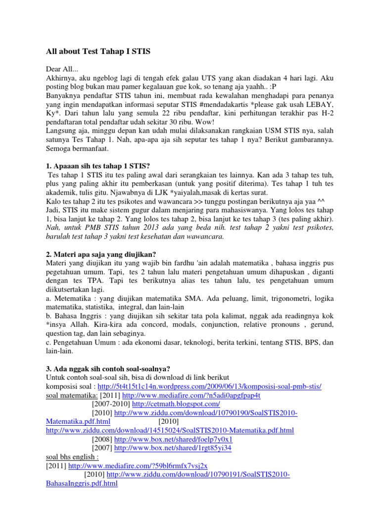 All About Test Tahap I STIS | PDF