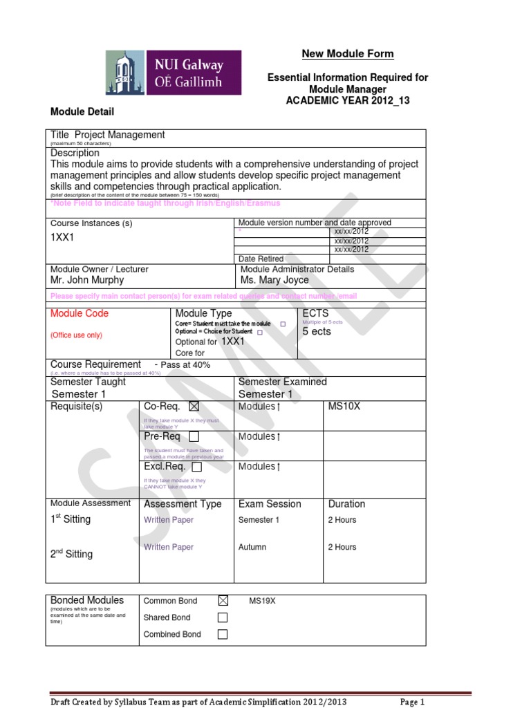 Sample New Module Information | PDF | Project Management | Educational ...
