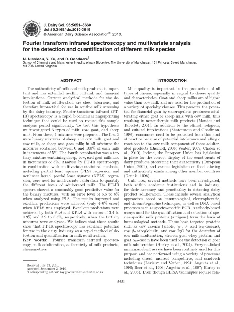 Nicolaou JDairySci2010 | PDF | Principal Component Analysis | Cross Validation (Statistics)