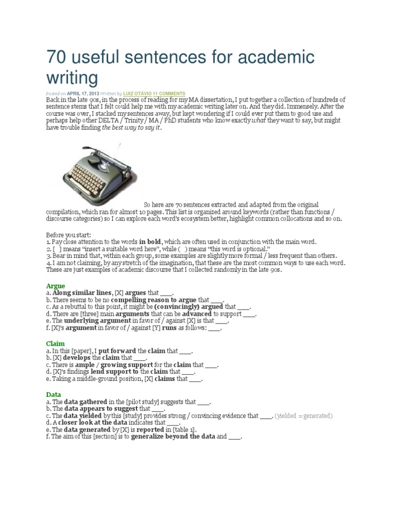 70 Useful Sentences For Academic Writing | PDF