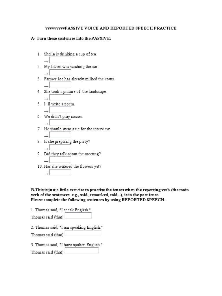 Passive Voice and Reported Speech Exercises | PDF | English Language ...