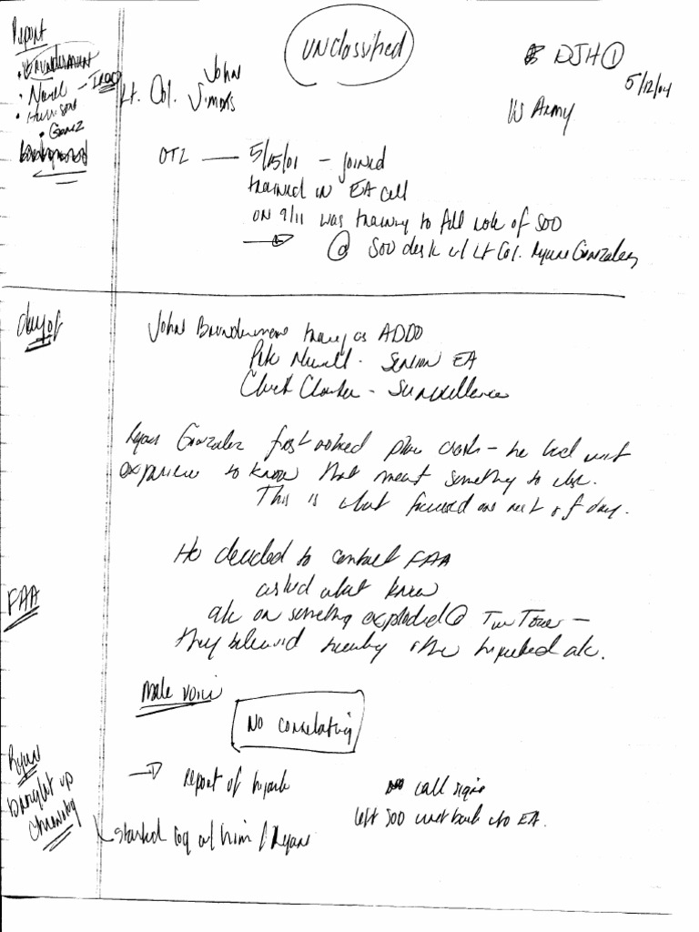 DH B3 LT Col John Sims DOD NMCC FDR - Handwritten Interview Notes 084 | PDF