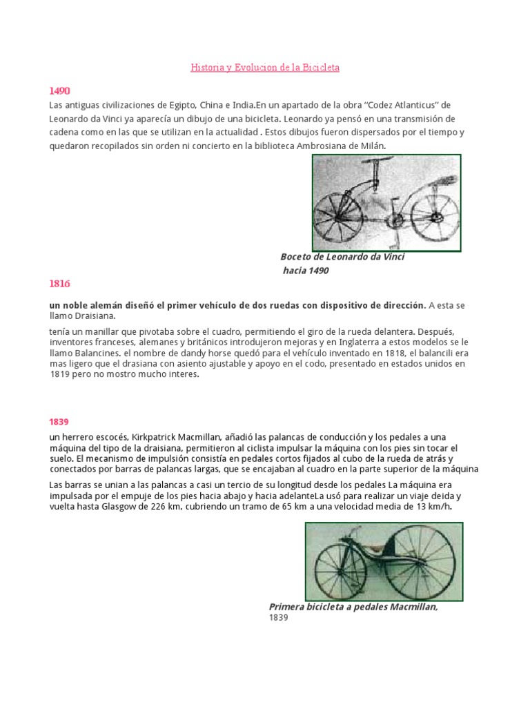 Historia y Evolución de La Bicicleta | PDF | Viajes y turismo