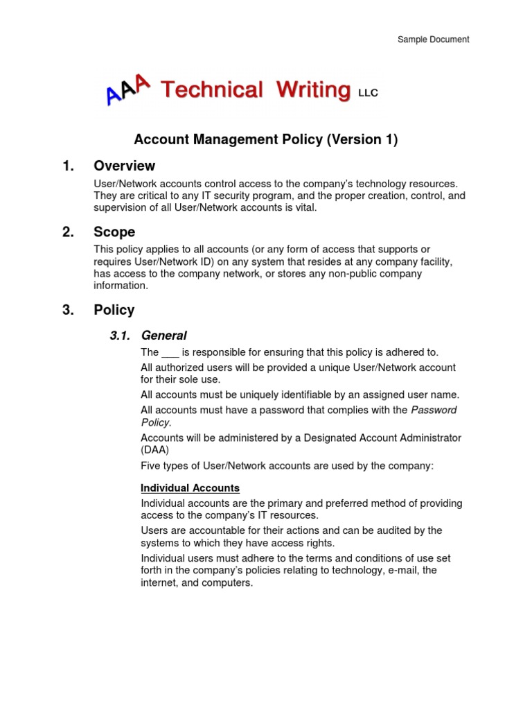 Account Management Policy Guide | PDF | User (Computing) | Computer ...