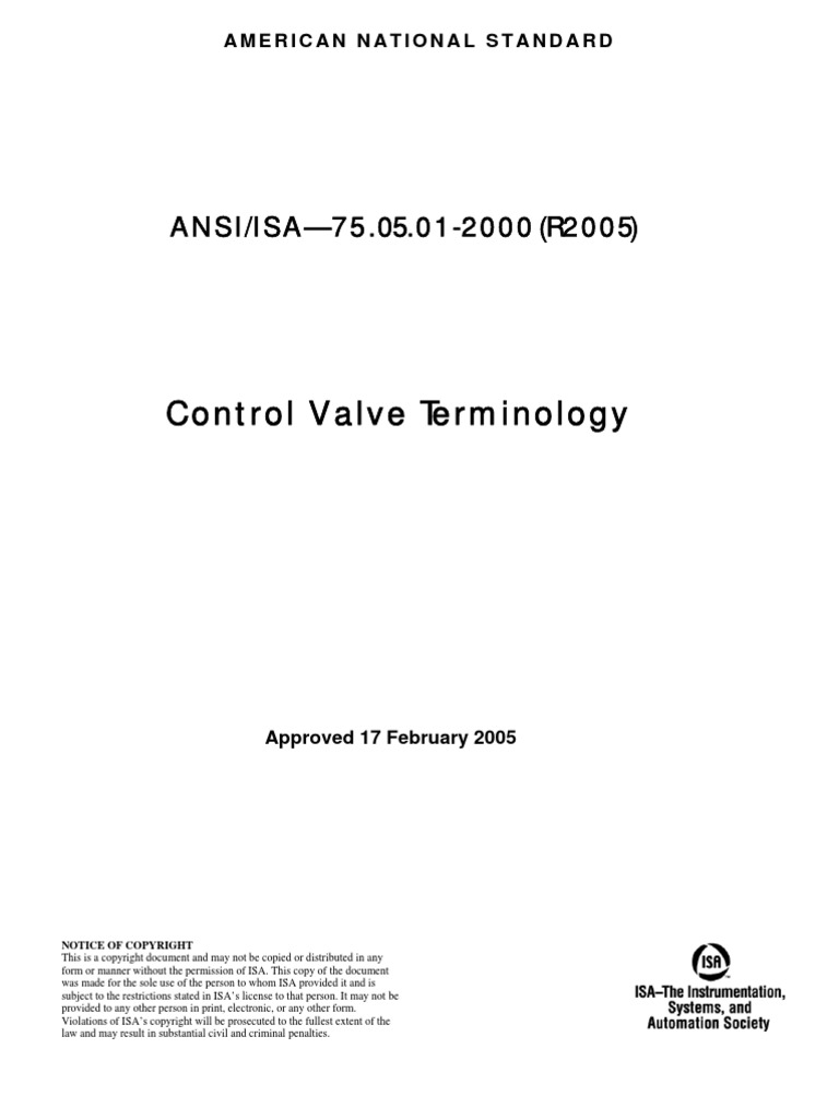 ISA 75.05.01 2000 (R2005) Control Valve Terminology PDF | PDF | Valve ...