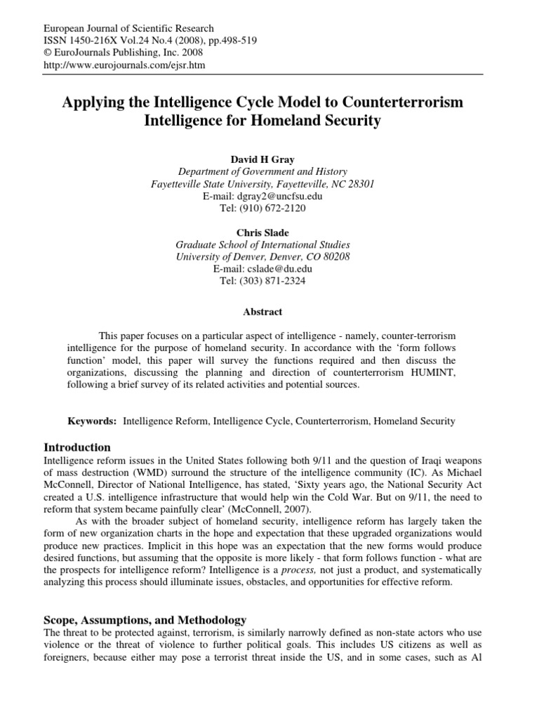 Applying The Intelligence Cycle Model To Counterterrorism Intelligence ...