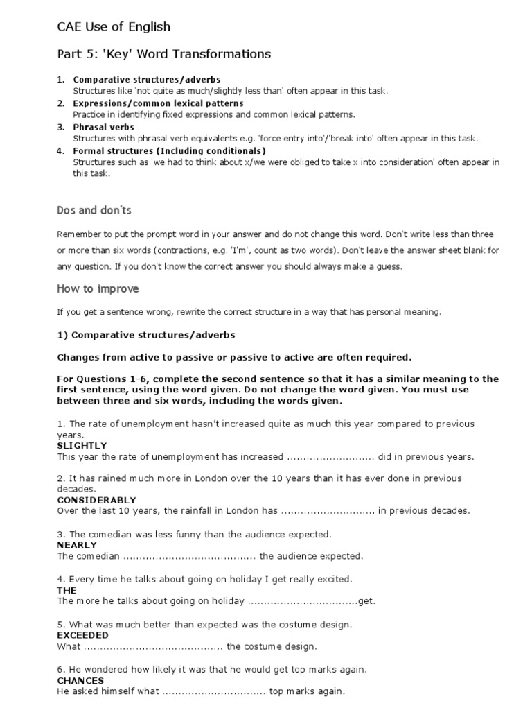 CAE Use of English: Key Transformations | PDF