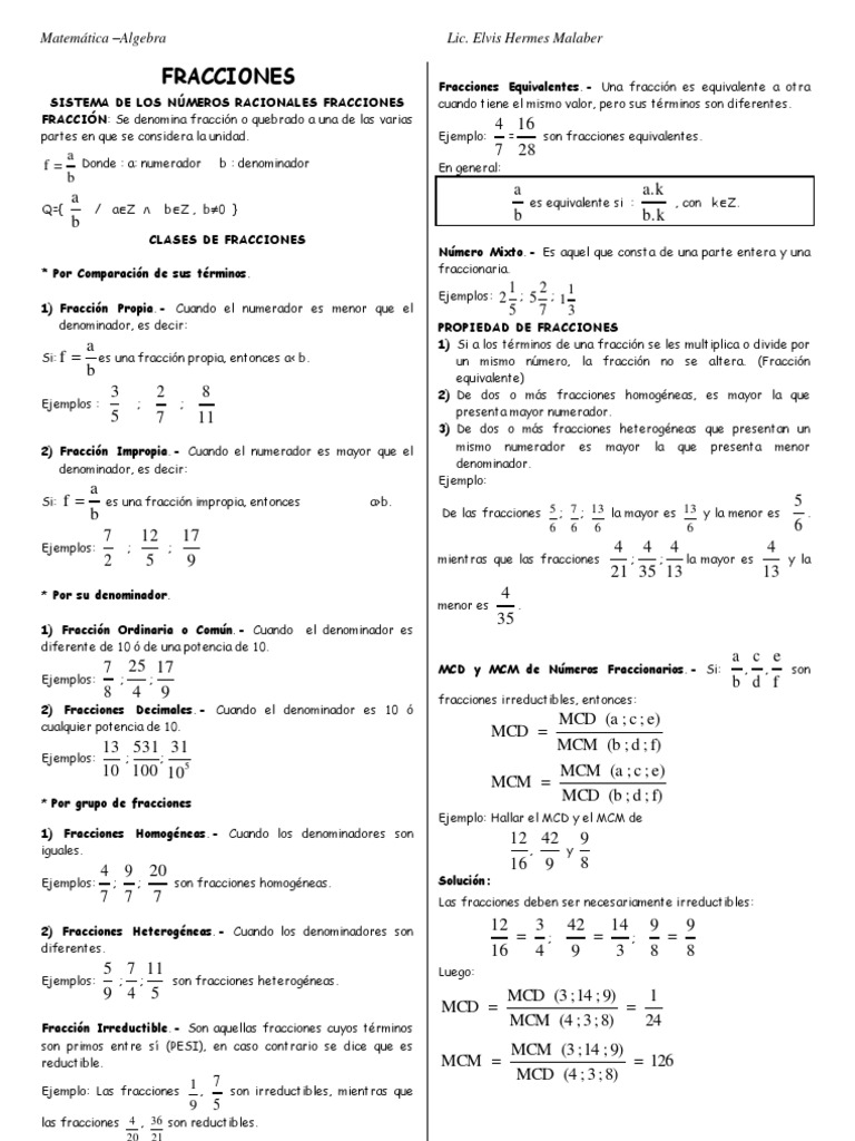 FRACCIONES Teoria y Practica 4to | PDF | Fracción (Matemáticas ...