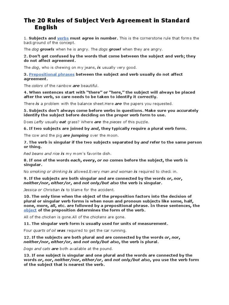 Rules of SVA | PDF | Grammatical Number | Verb