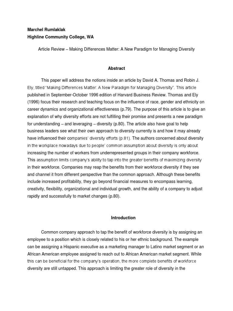 Article Review by Marchel Rumlaklak - Making Differences Matter: A New Paradigm For Managing ...