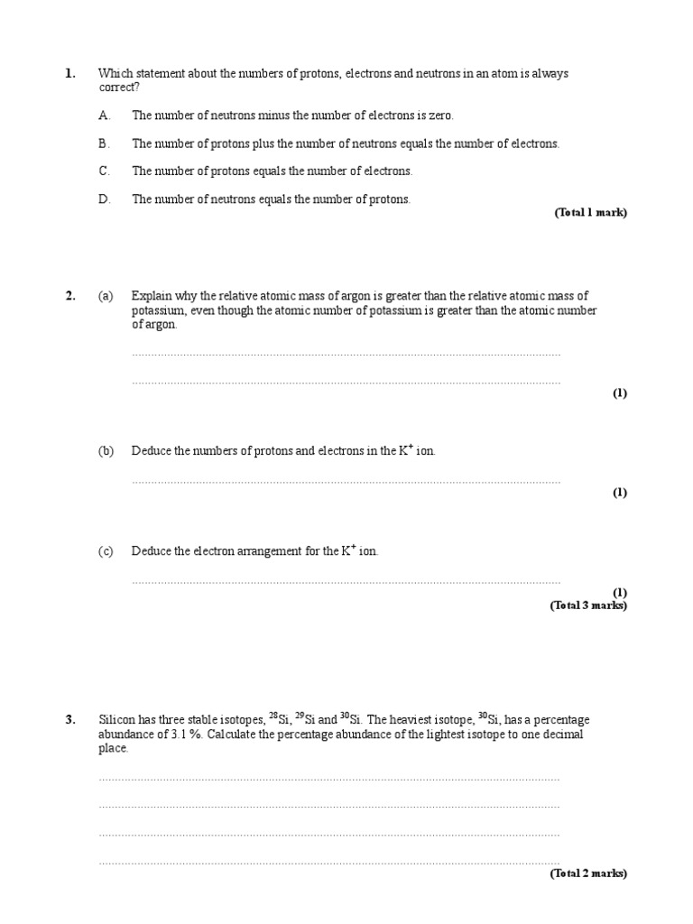 Topic 1 Chemistry IB SL | PDF | Isotope | Atoms