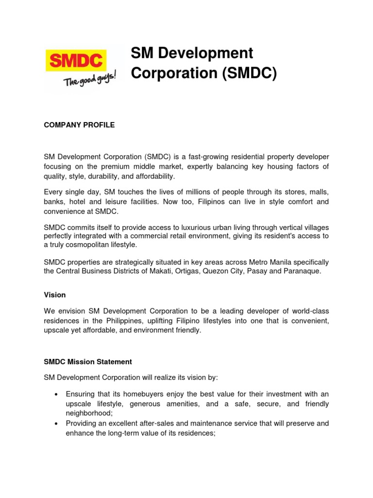 SMDC Company Profile | PDF | Companies | Business