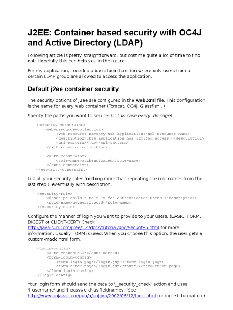 J2EE: Container Based Security With OC4J and Active Directory (LDAP) | PDF | Active Directory ...