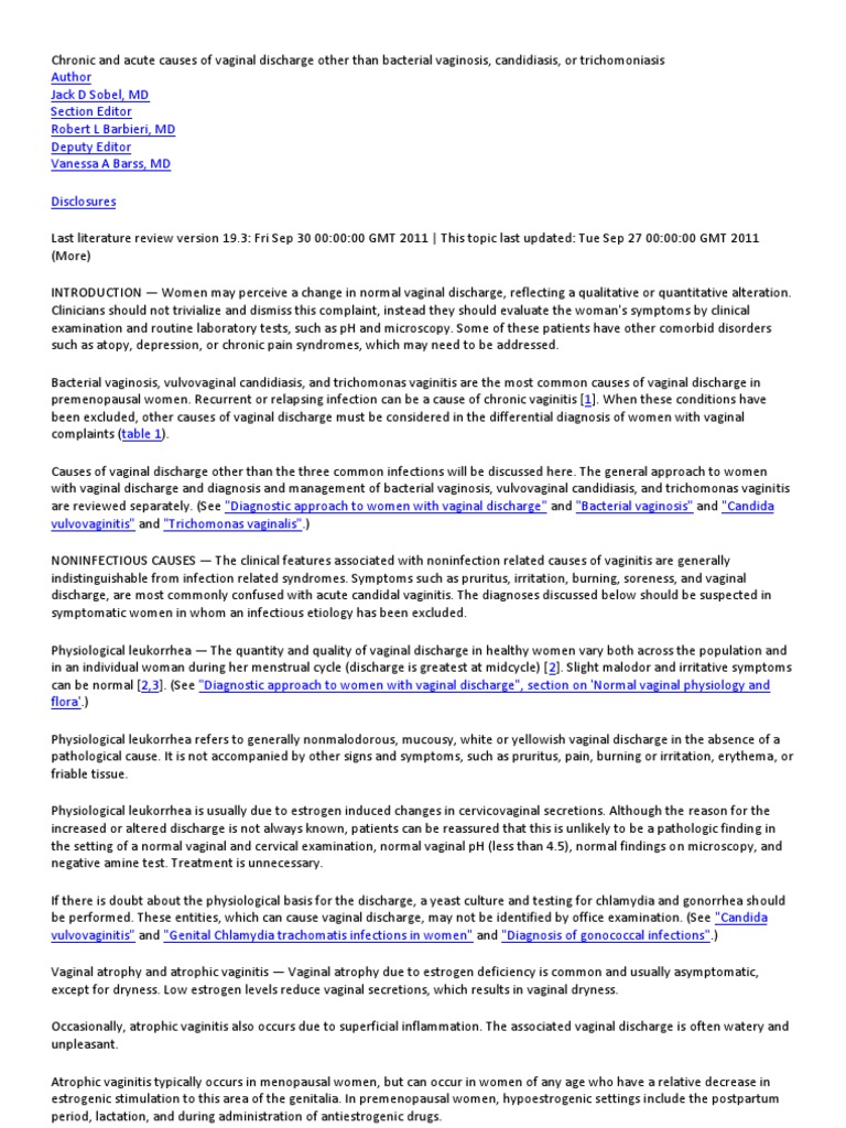 Chronic and Acute Causes of Vaginal Discharge Other Than Bacterial ...