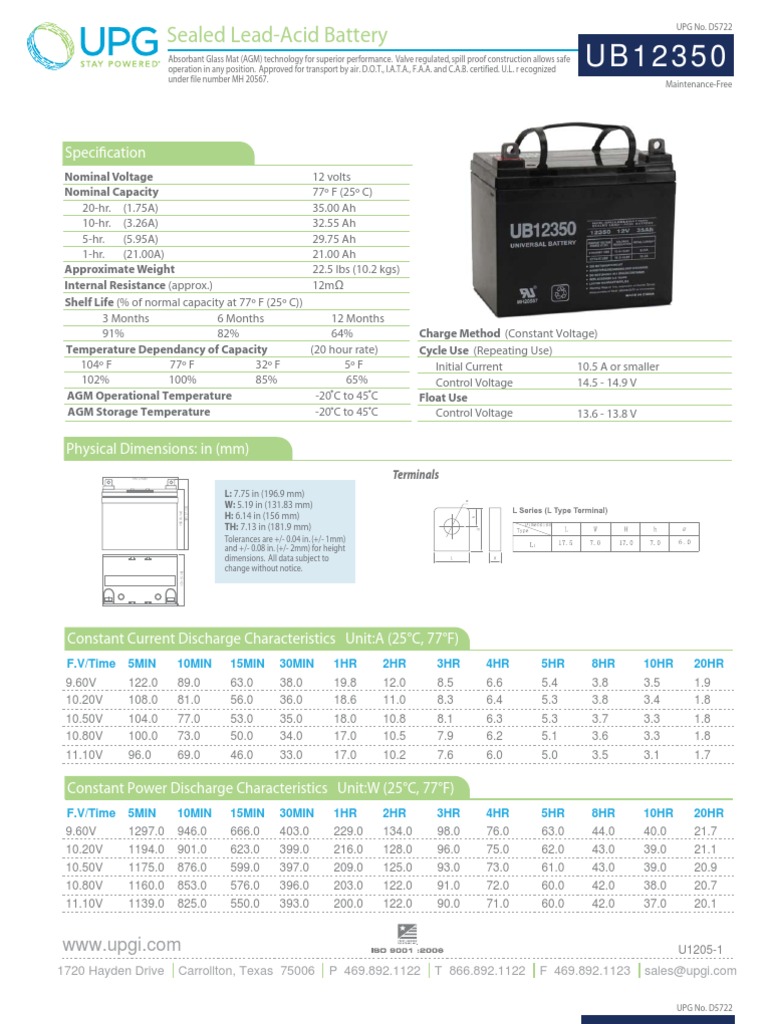 AGM Sealed Lead-Acid Battery Specs | PDF