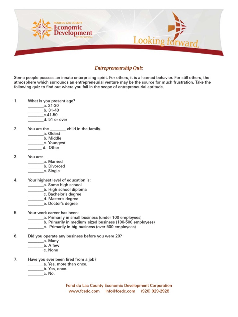 Entrepreneurial Quiz | PDF | Entrepreneurship | Cognition