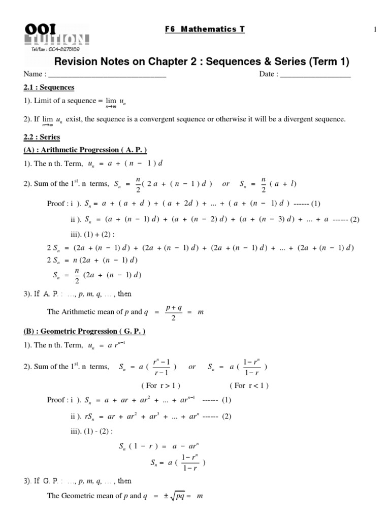 Term 1 Chapter 2 - Sequences and Series | PDF | Series (Mathematics) | Summation
