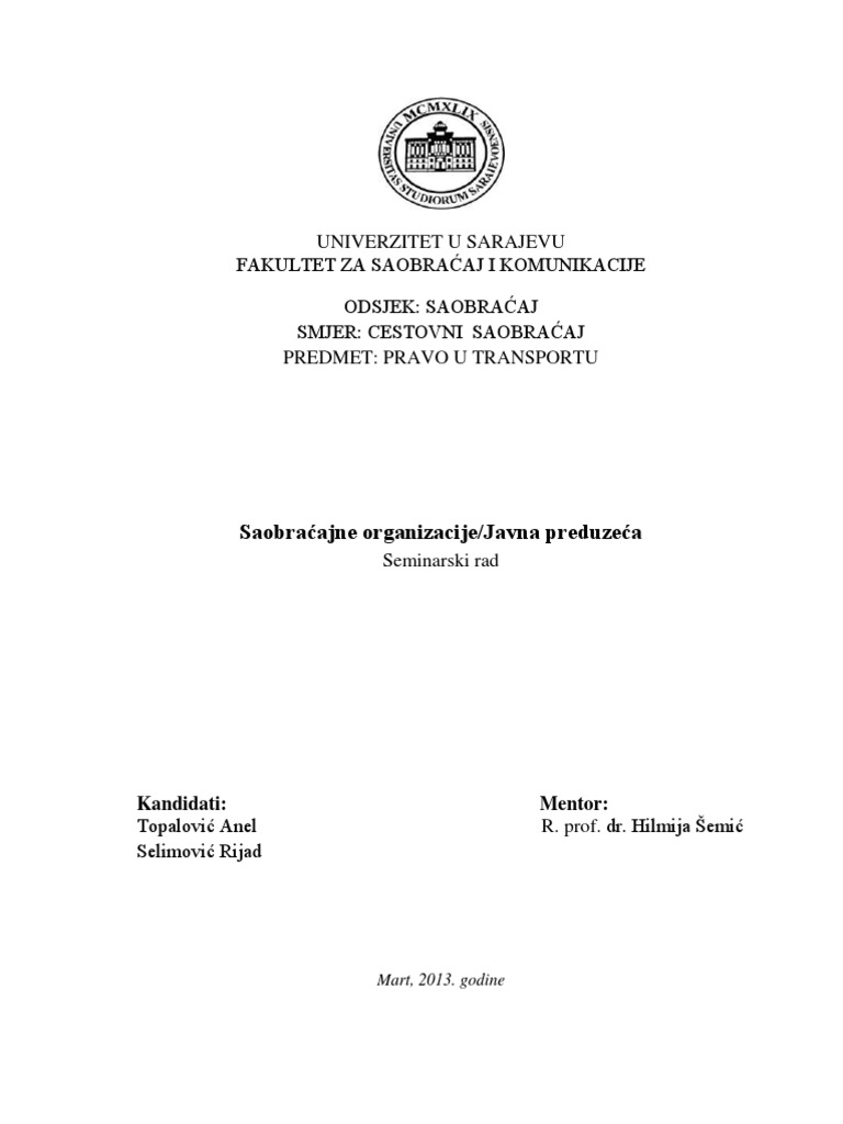 Saobracajna Organizacija-Javna Preduzeca | PDF