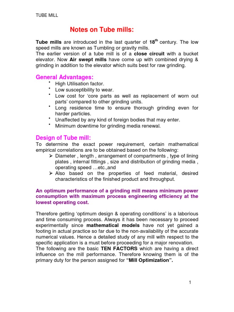Tube Mill Note | PDF | Mill (Grinding) | Wear