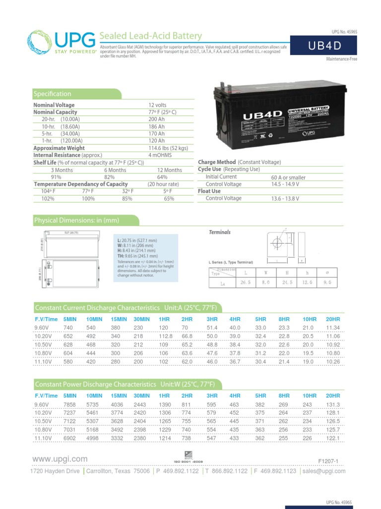 AGM Sealed Lead-Acid Battery Specs | PDF